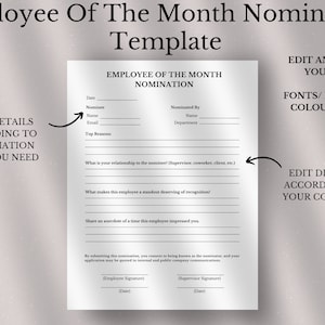 Editable Employee of the Month Nomination Template, Employee of the ...