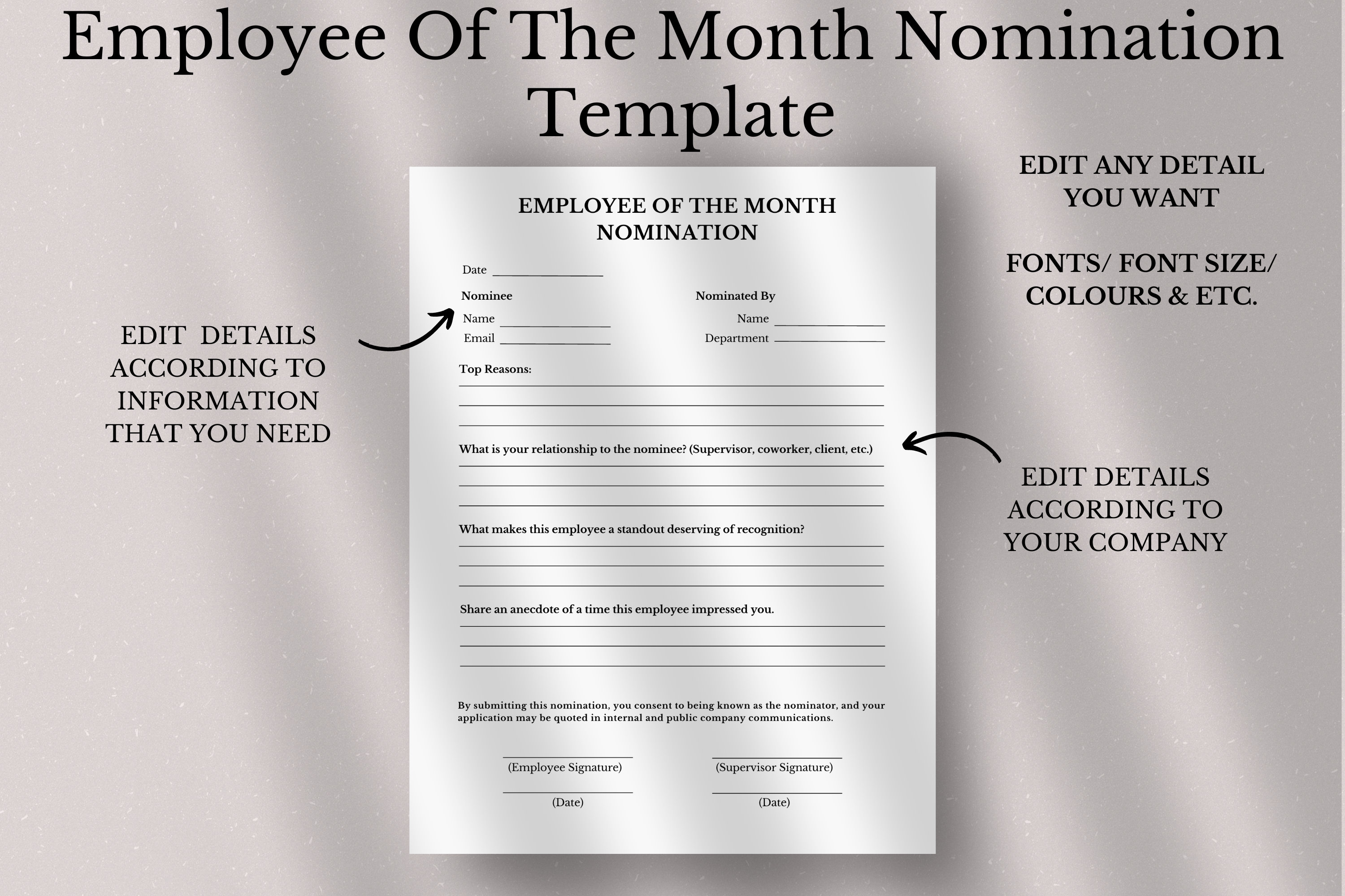 Editable Employee of the Month Nomination Template, Employee of the ...