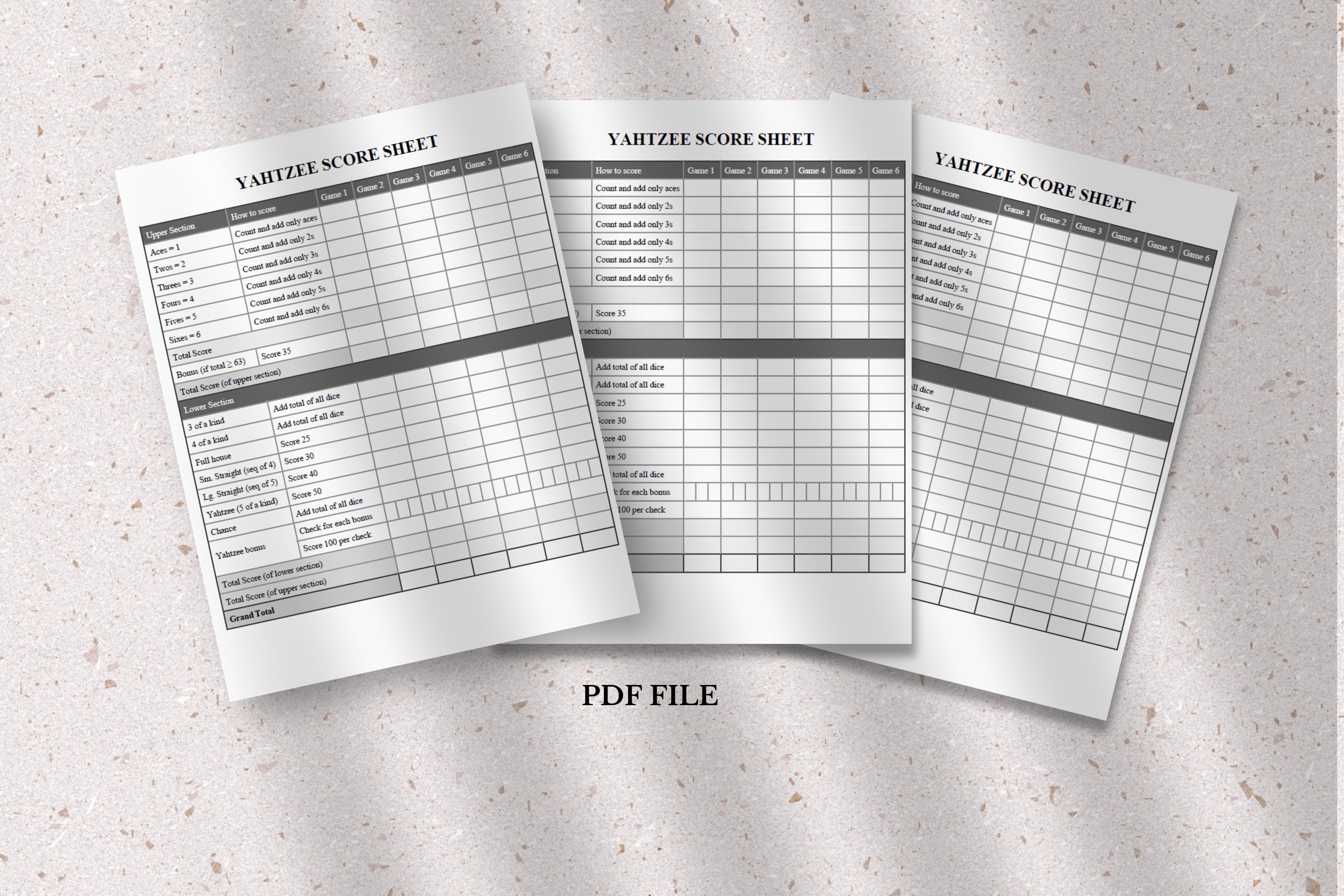 Printable Yahtzee Score Sheet Template, Family Game Night (digital ...