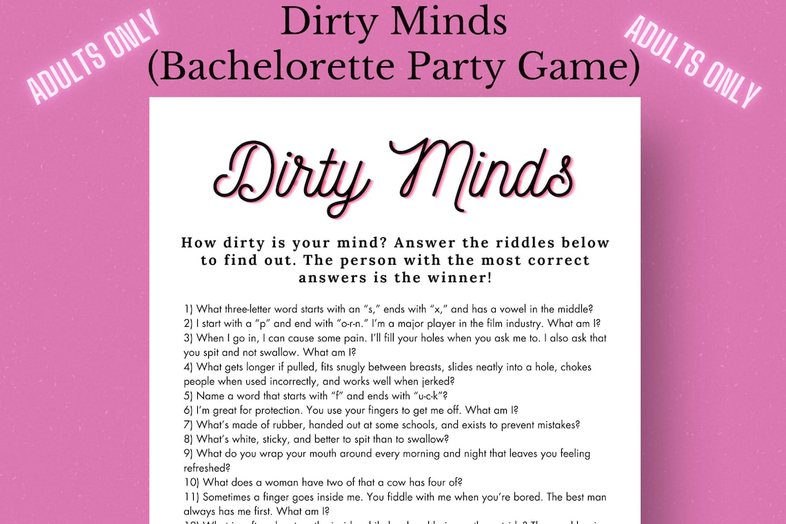 Dirty Minds Bachelorette Party Game Dirty Minds Riddles Game Dirty ...