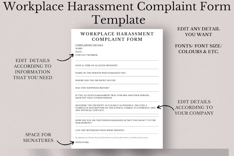 Editable Workplace Harassment Complaint Template | Editable in Canva ...