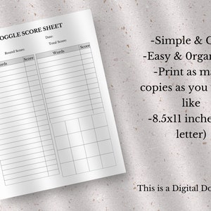 Boggle Score Sheet Template, Printable Boggle Score Sheet, Card Game ...