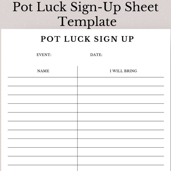 Pot Luck Sign up Sheet - Etsy