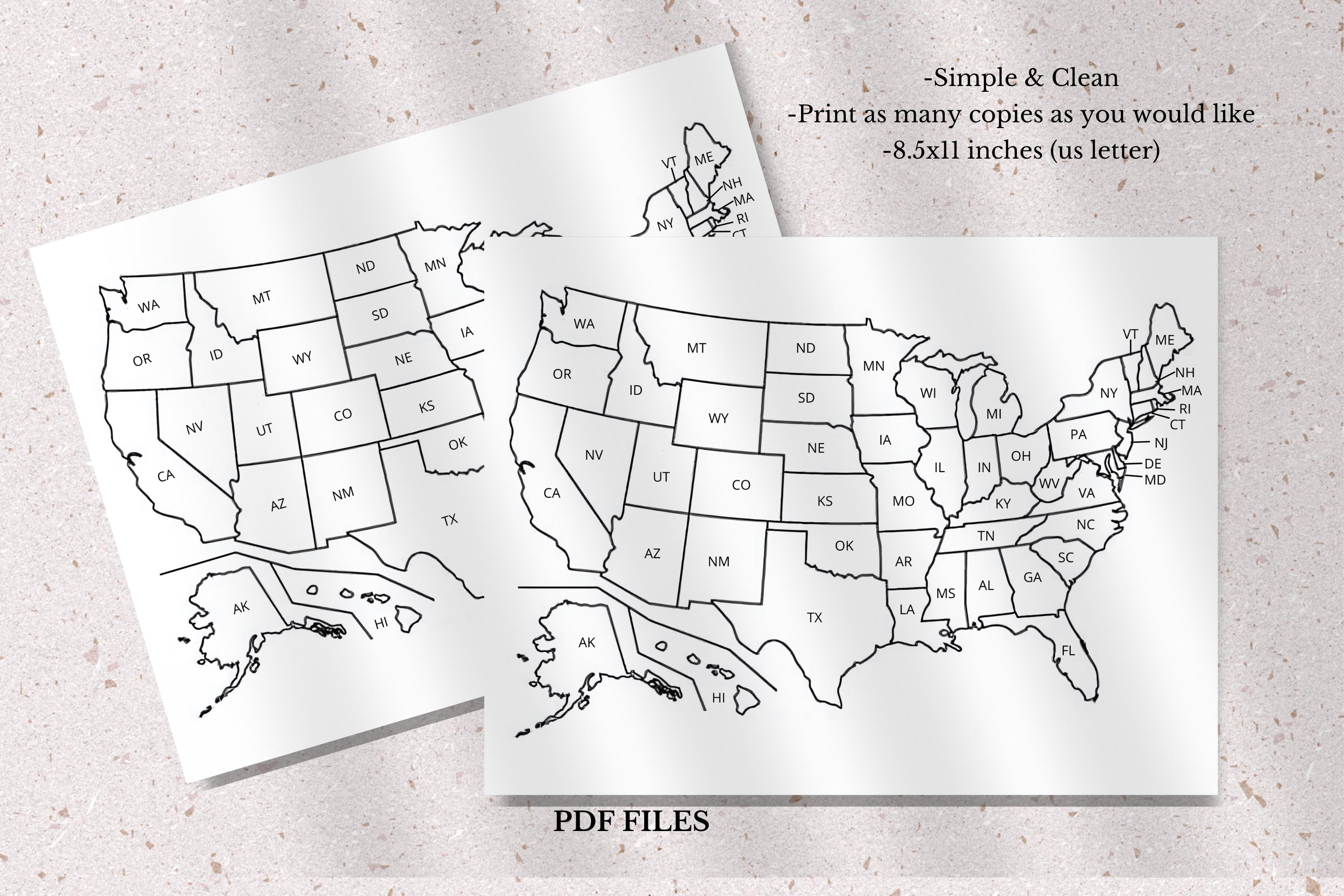 USA Map Printable, Black and White, Educational Map for Kids (PDF File ...