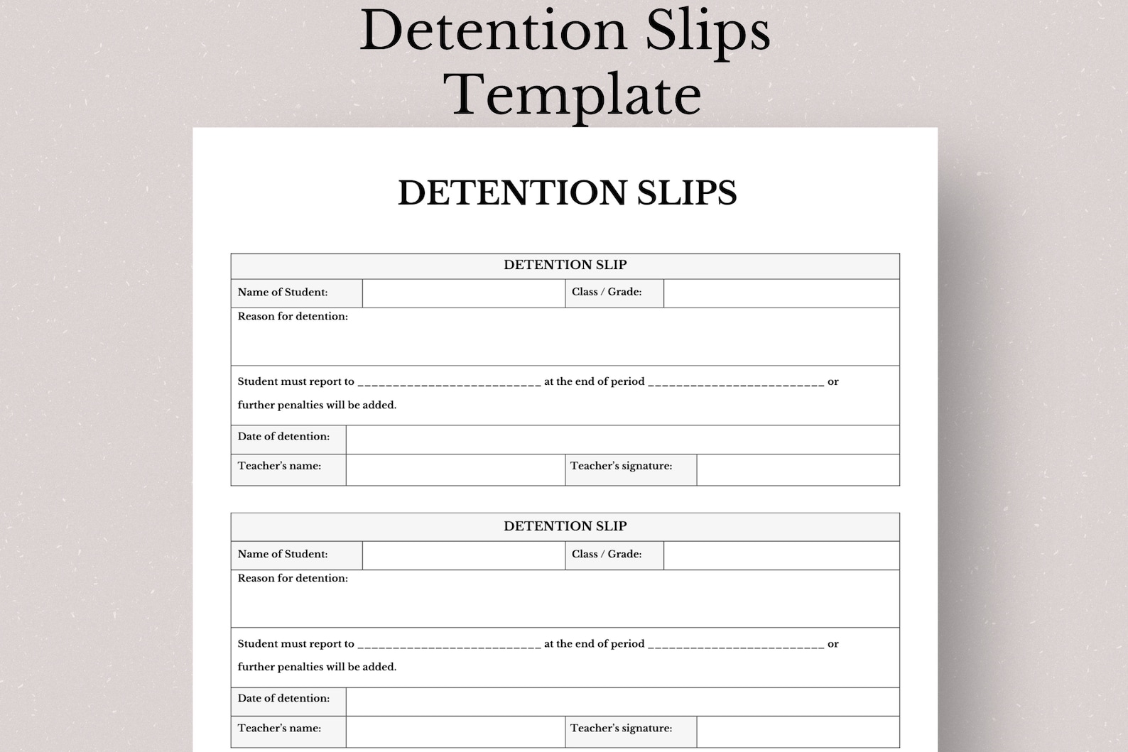 Printable Detention Slips, Detention Sheet Printable, Detention Slip ...