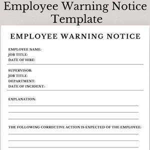 Employee Warning Notice Template, Editable Employee Warning Notice ...
