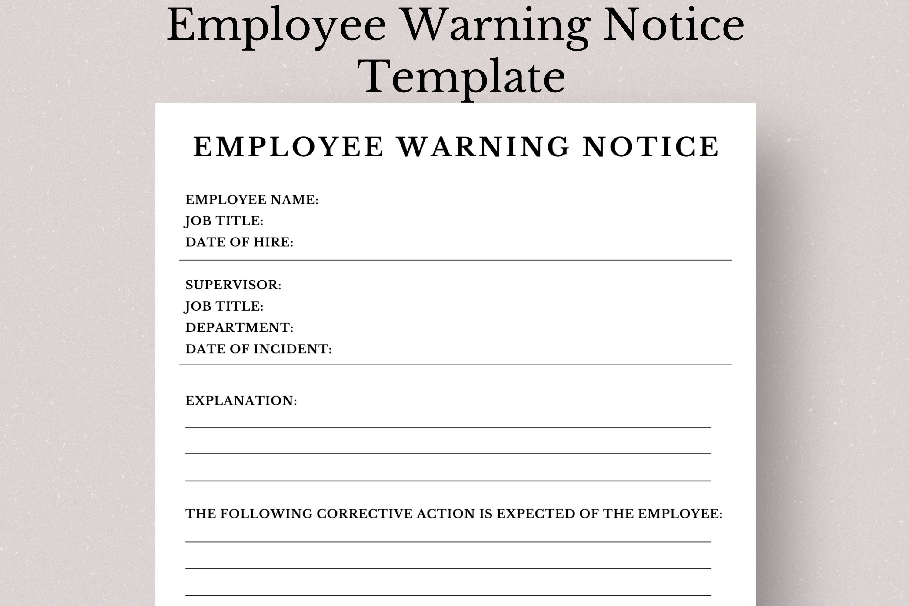 Employee Warning Notice Template, Editable Employee Warning Notice ...
