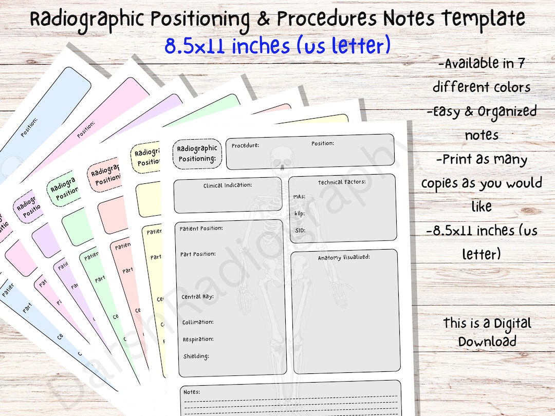 Radiography Positioning & Procedures Notes Template, Radiology Lab and ...