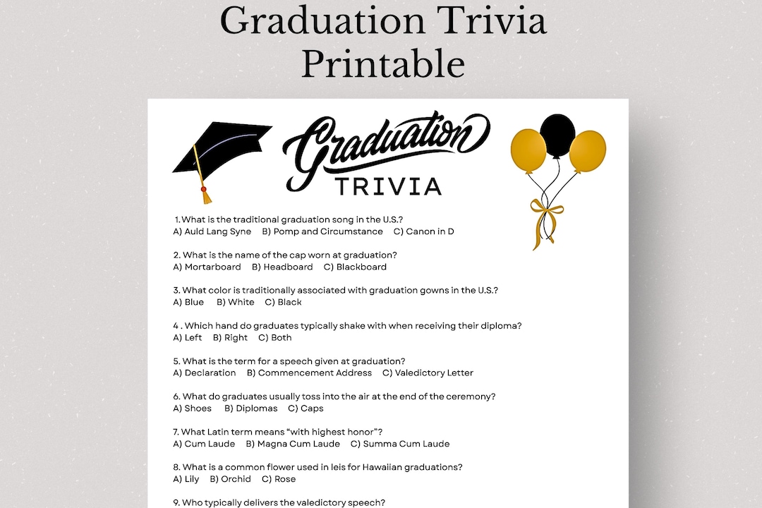 Graduation Trivia Game Printable: 13 Fun Questions (PDF Download) - Etsy