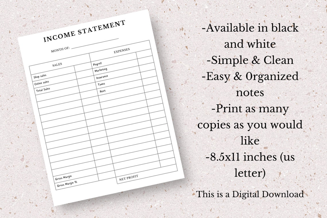 Printable Income Statement Tracker | Small Business Profit & Loss Sheet ...
