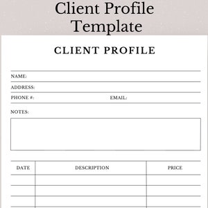 Client Profile Template, Printable Client Details Template, Fillable ...