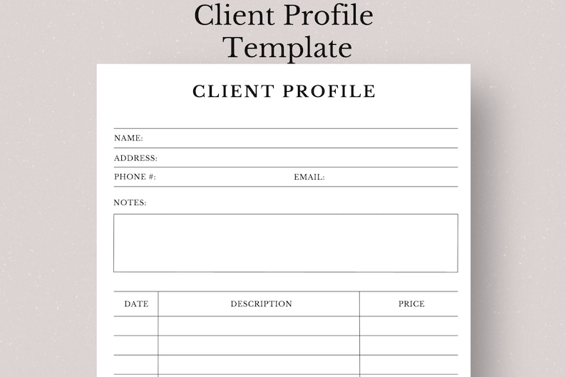 Client Profile Template, Printable Client Details Template, Fillable ...