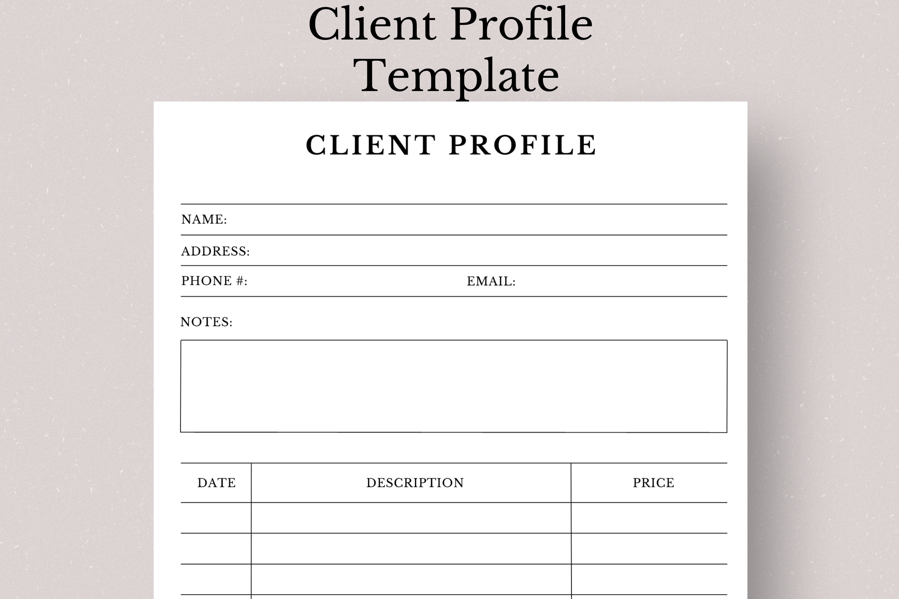 Client Profile Template, Printable Client Details Template, Fillable ...
