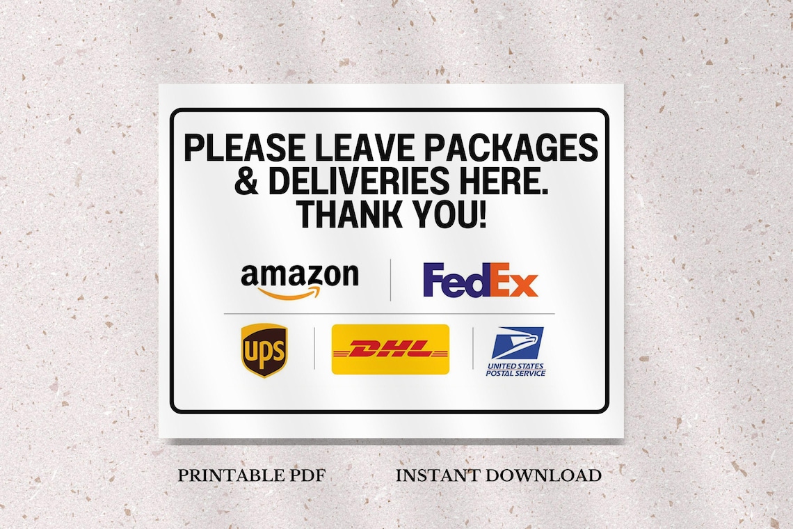 Printable Leave Packages Here Sign, US Letter, Instant Download PDF ...