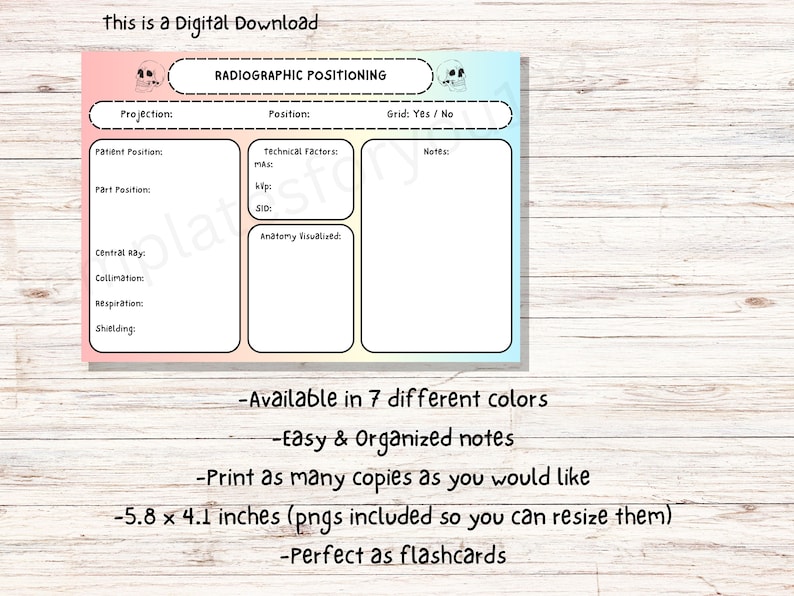 Radiography Positioning Notes Template, Radiology Flashcards (digital ...