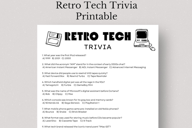 Retro Tech Trivia Game: 90s & 2000s Quiz (PDF Pattern) - Etsy