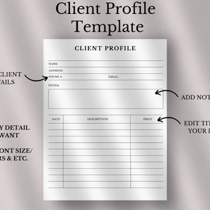 Client Profile Template, Printable Client Details Template, Fillable ...