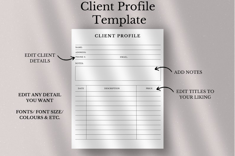 Client Profile Template, Printable Client Details Template, Fillable ...