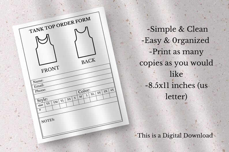 Tank Top Order Form, Tank Top Order Form Template PDF, Tank Top Order ...