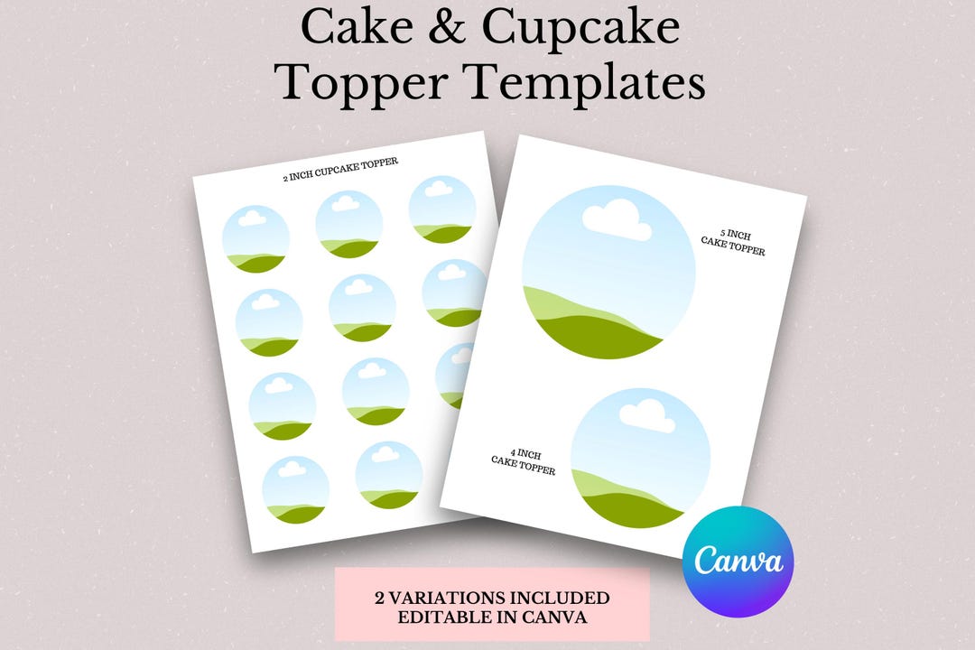 Editable Cake & Cupcake Topper Template | Canva Design (digital ...