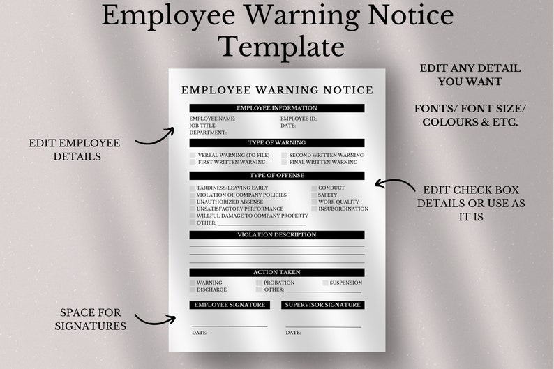 Employee Warning Notice Template, Editable Employee Warning Notice ...