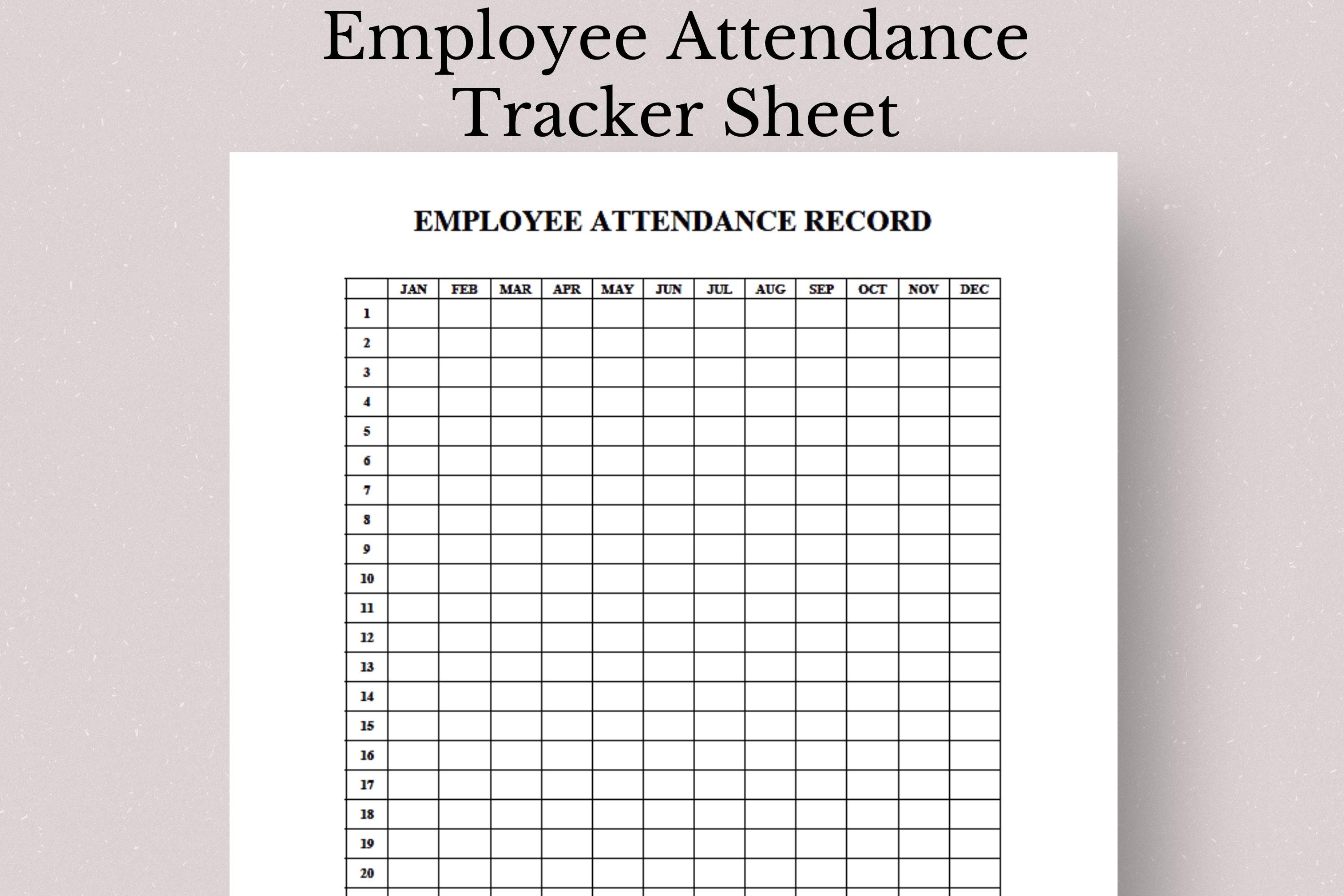 Employee Attendance Sheet, Employee Work Log Sheet, Employee Yearly ...
