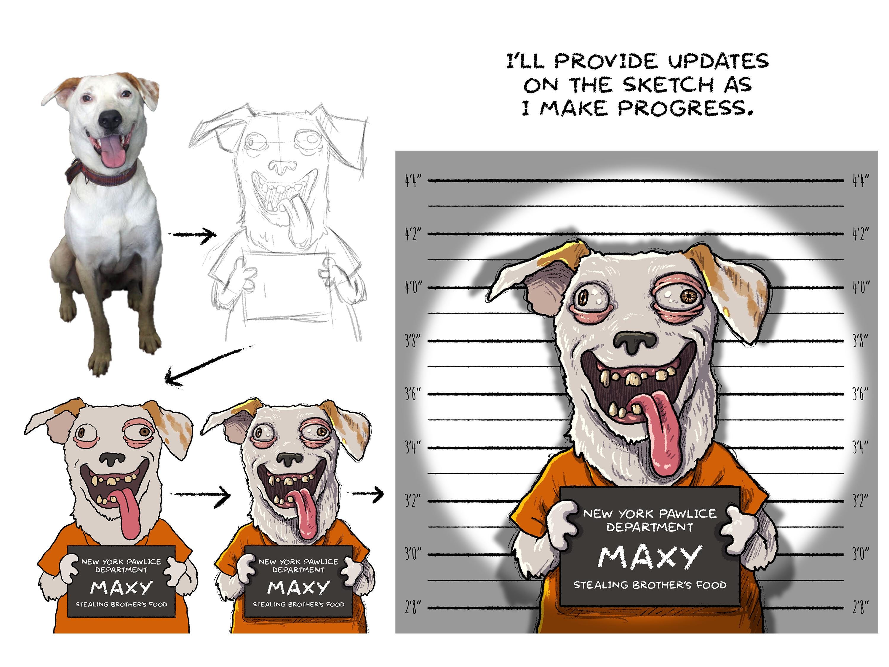 Ugly Drawn Pet Mugshot, Caricature Portrait, Funny Cartoon Photo, Jail ...