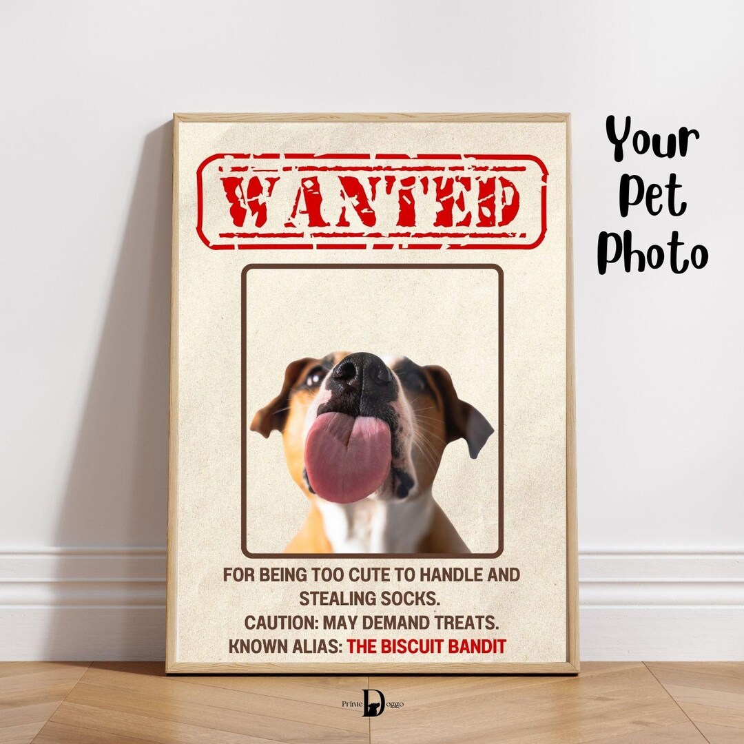 Funny Dog Wanted Poster, Custom Pet Portrait, Dog Mugshot, Personalized ...