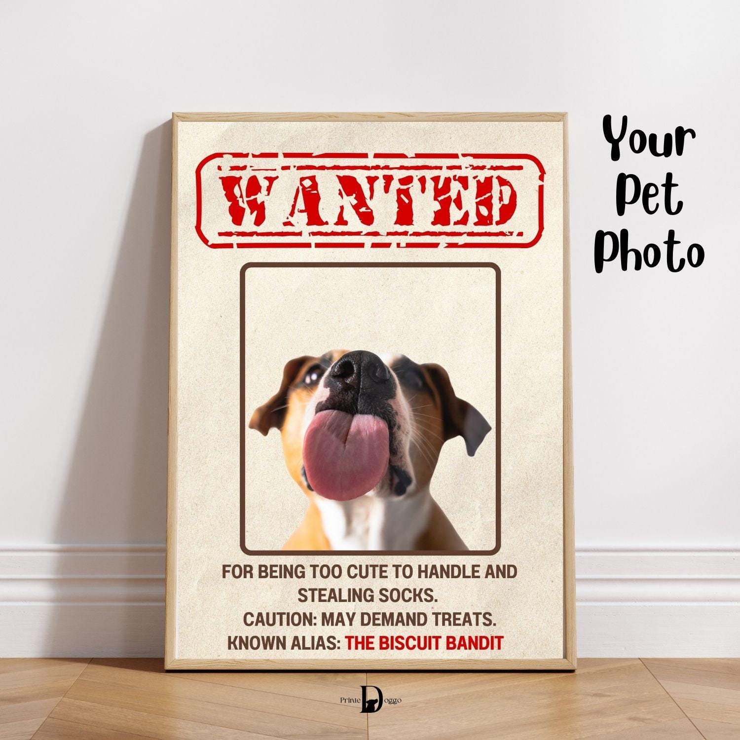 Funny Dog Wanted Poster, Custom Pet Portrait, Dog Mugshot, Personalized ...
