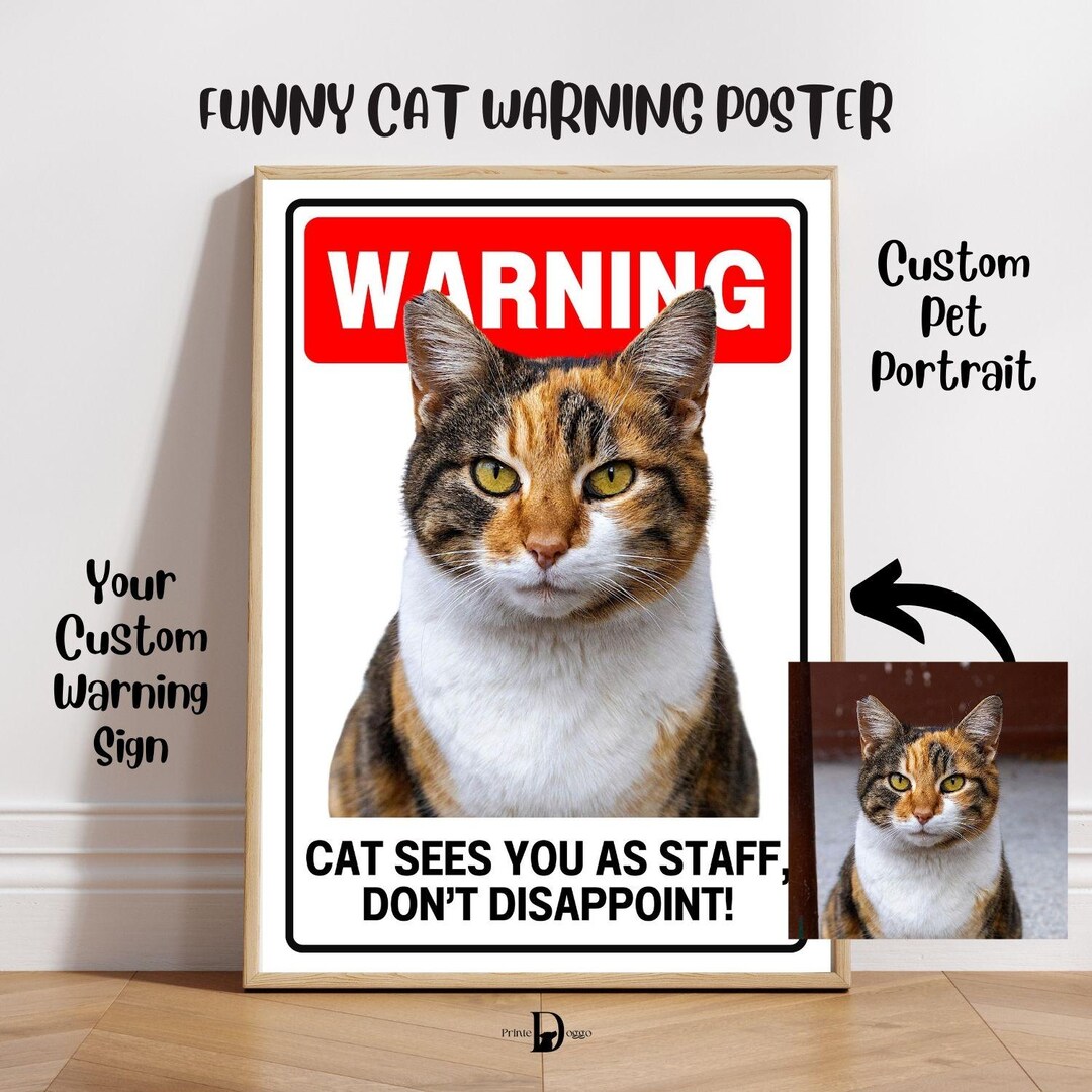Custom Funny Cat Warning Sign Poster, Personalized Cat Wall Art, Pet ...