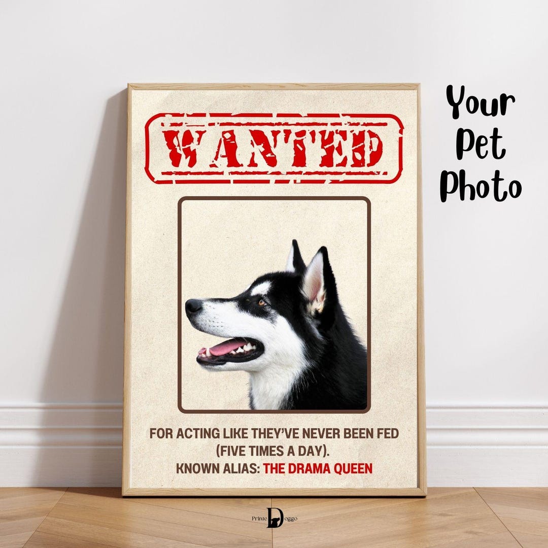 Snack Crimes Personalized Wanted Dog Poster, Custom Pet Portrait, Pet ...
