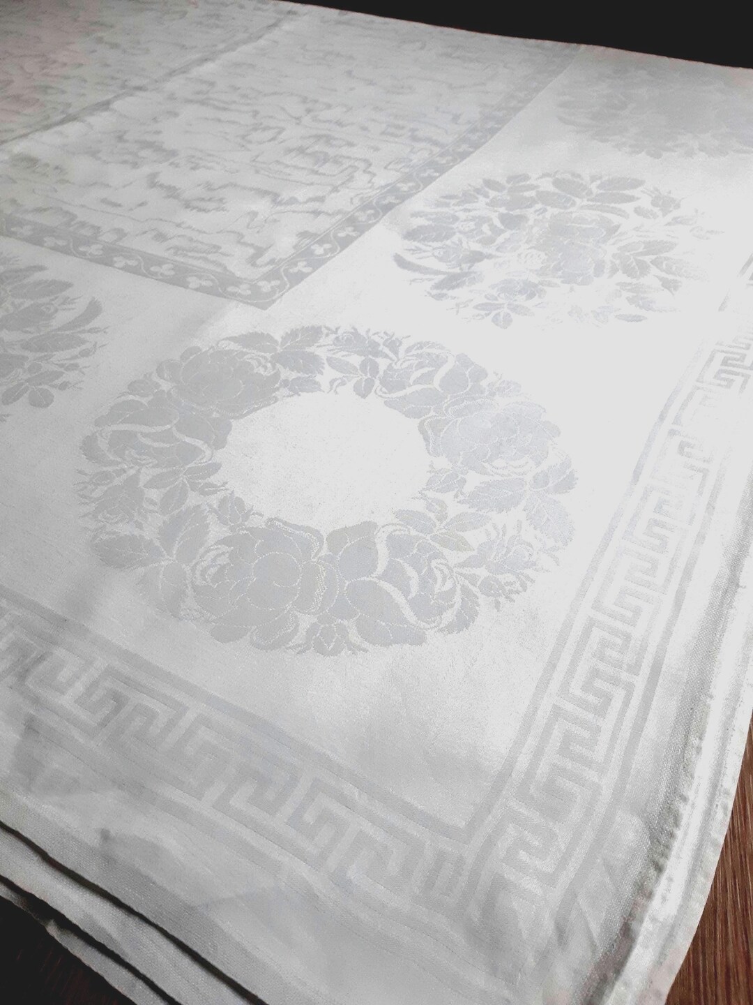 Large Art Nouveau Linen Damask Tablecloth - Etsy