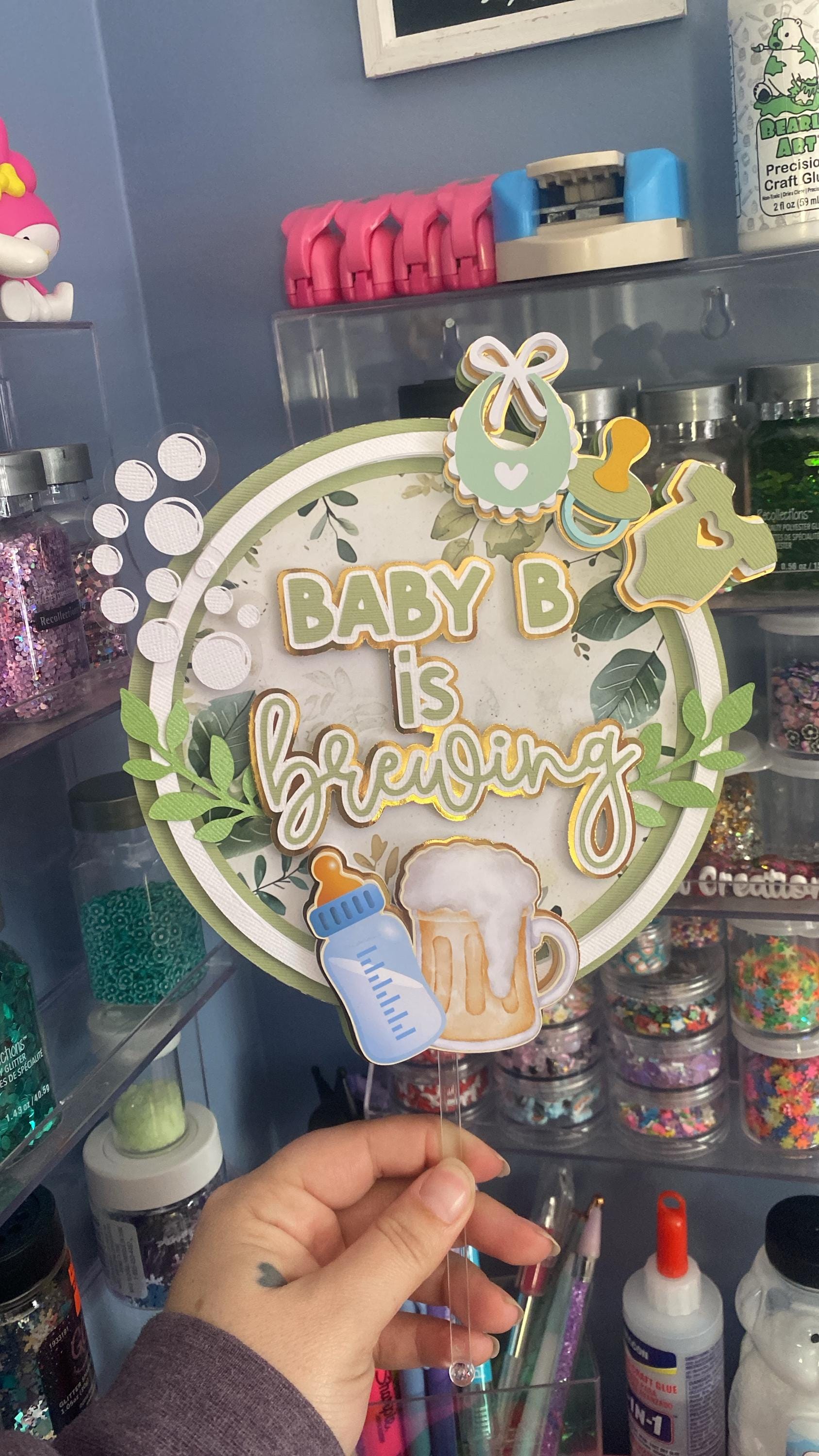 Cheers Baby is Brewing Cake Topper: Gender Neutral Greenery - Etsy