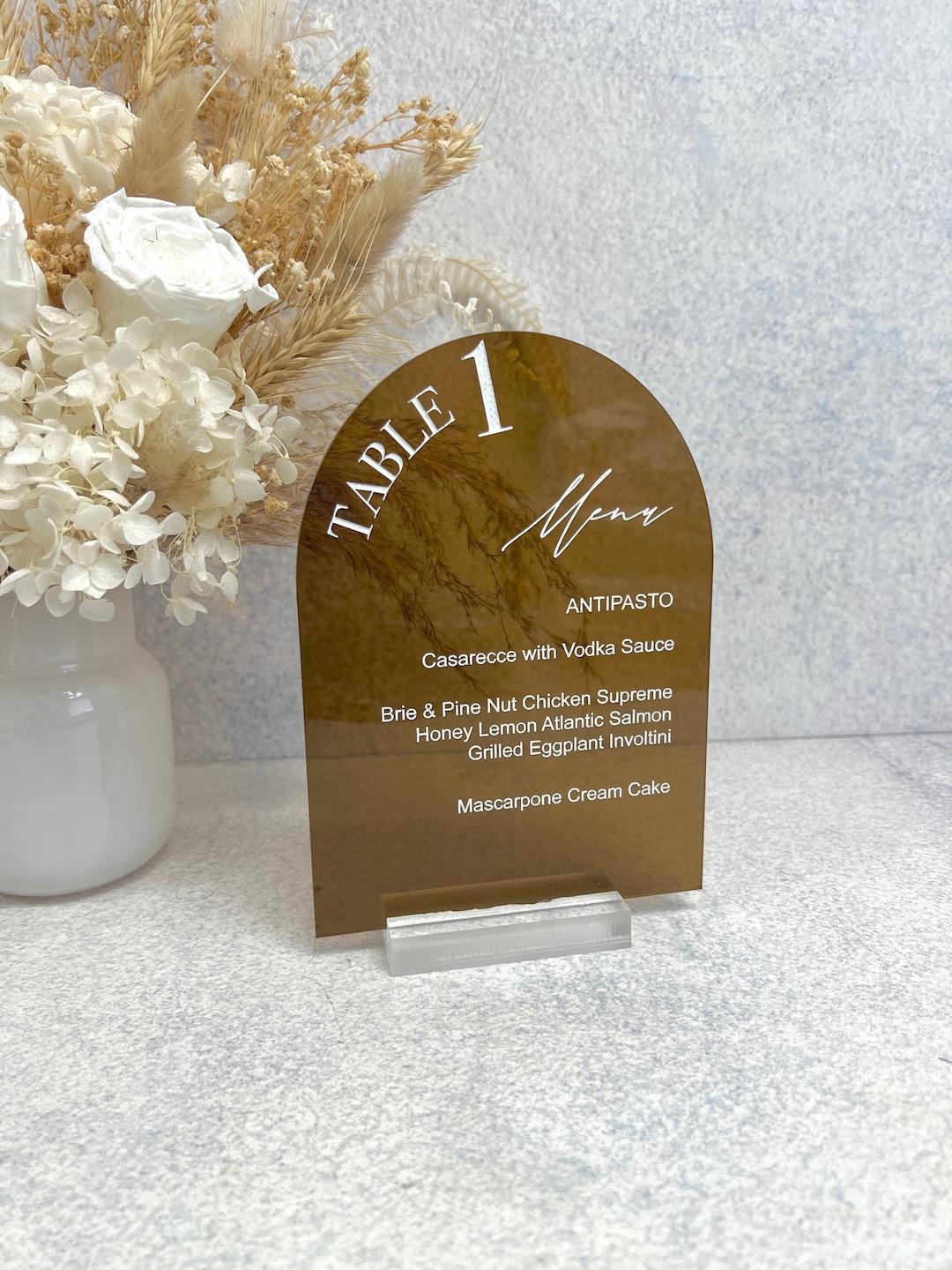 Menu With Table Number in Acrylic Arch - Etsy