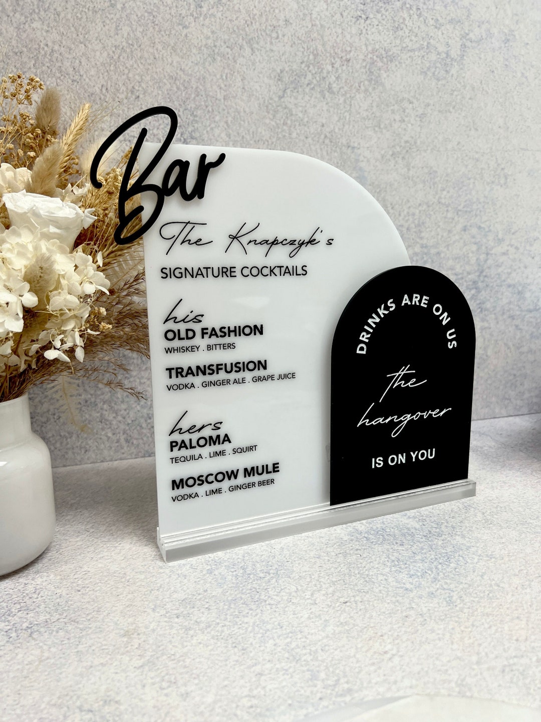 Double Arch Bar Menu 3D Bar Writing Wedding Decor - Etsy Australia
