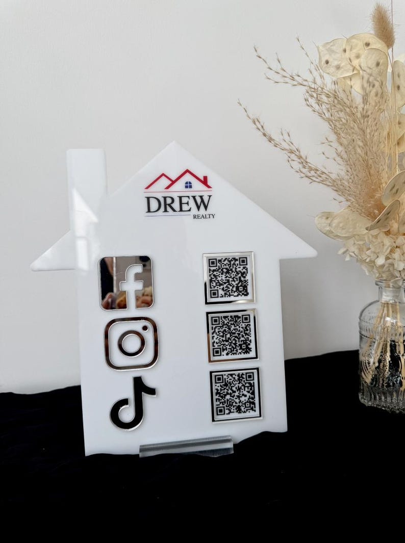 Realtor QR Code Sign With Logo | Real Estate Social Media Display - Etsy