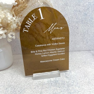 Menu With Table Number in Acrylic Arch - Etsy