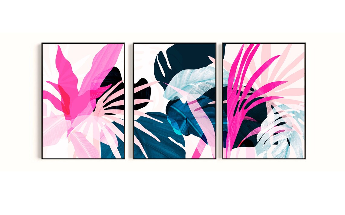 Botanical Print Pink and Green Decor Tropical Art - Etsy