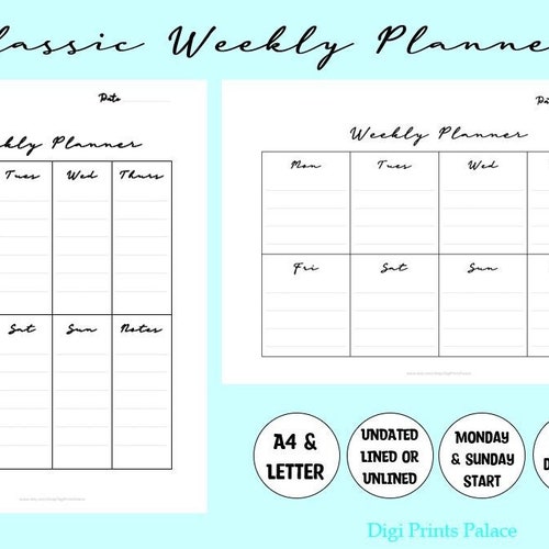 Weekly Horizontal Printable Planner A4 & Letter Editable - Etsy