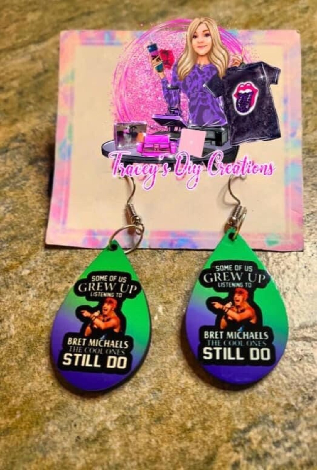 Bret Michaels Green and Purple Earrings, Bret Michaels Lover Gifts ...