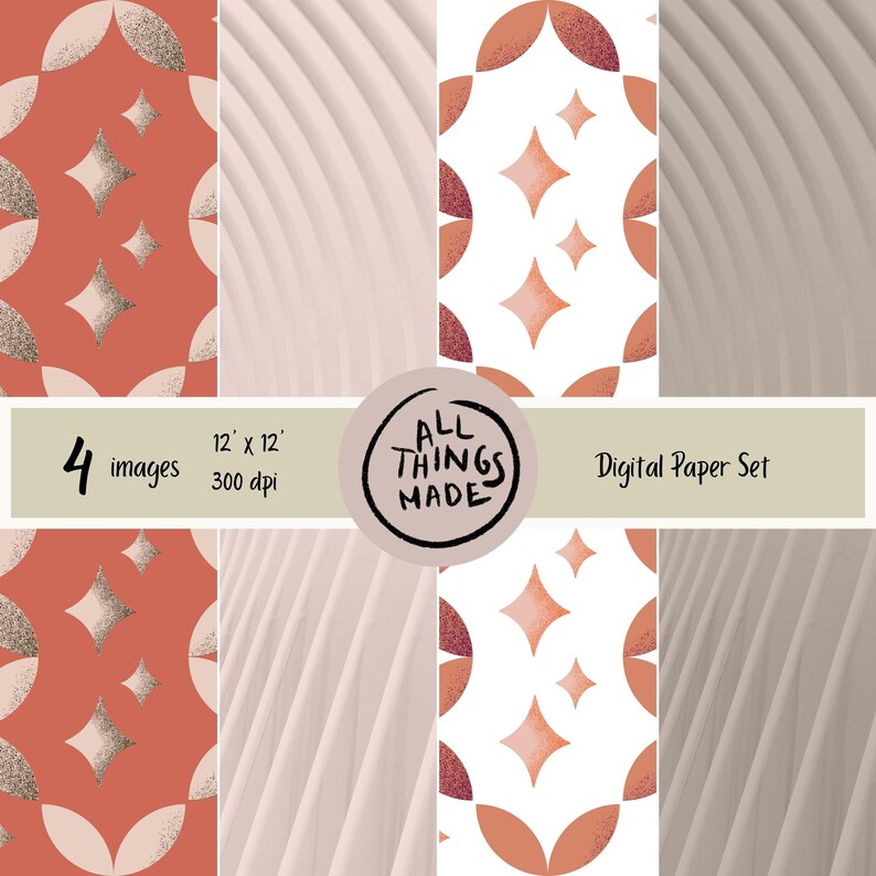 Printable Paper Set Of4, Scrapbook Papers, Geometric Pattern, Instant ...