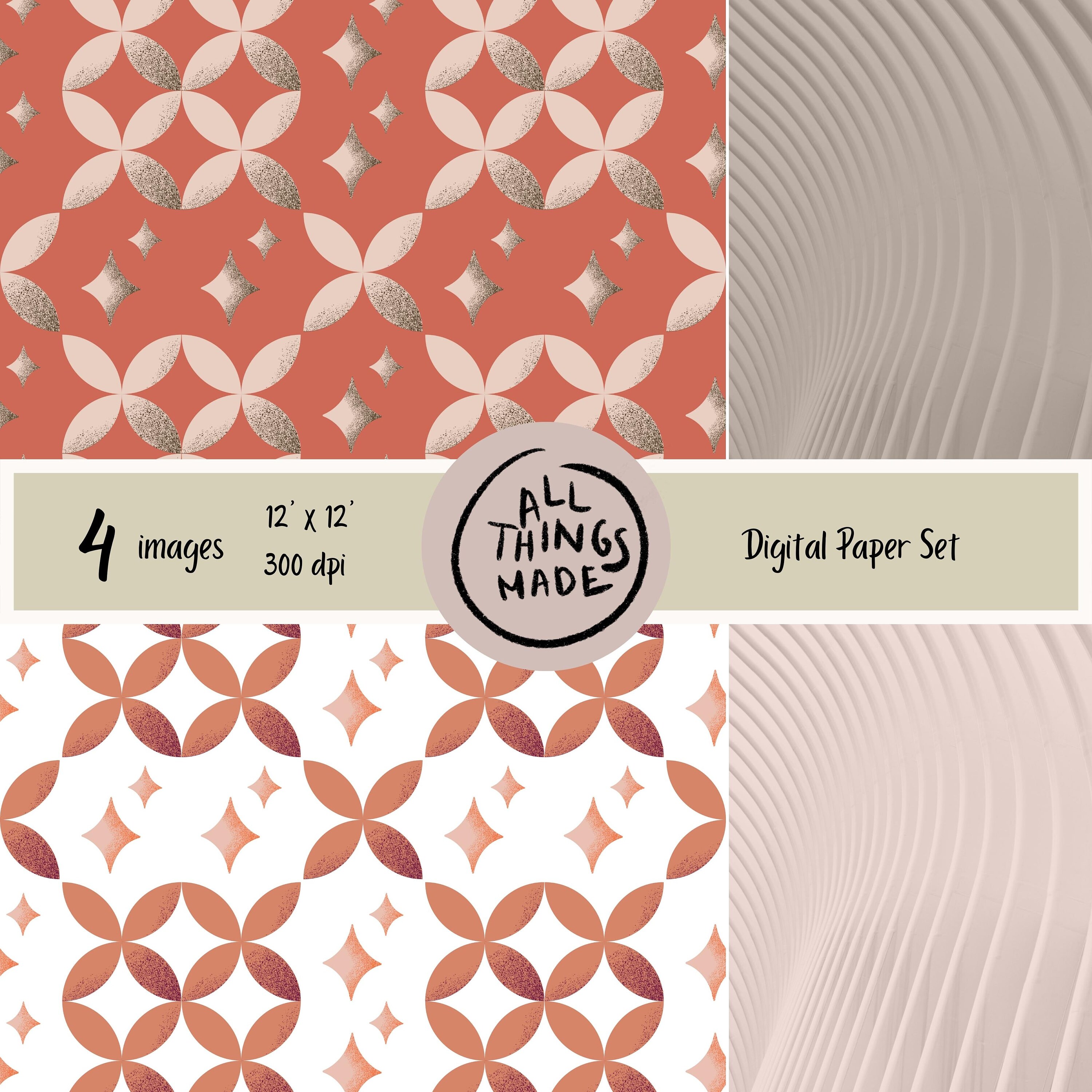 Printable Paper Set Of4, Scrapbook Papers, Geometric Pattern, Instant ...