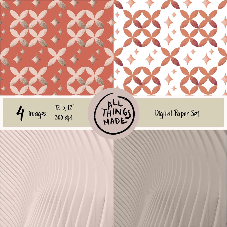 Printable Paper Set Of4, Scrapbook Papers, Geometric Pattern, Instant ...