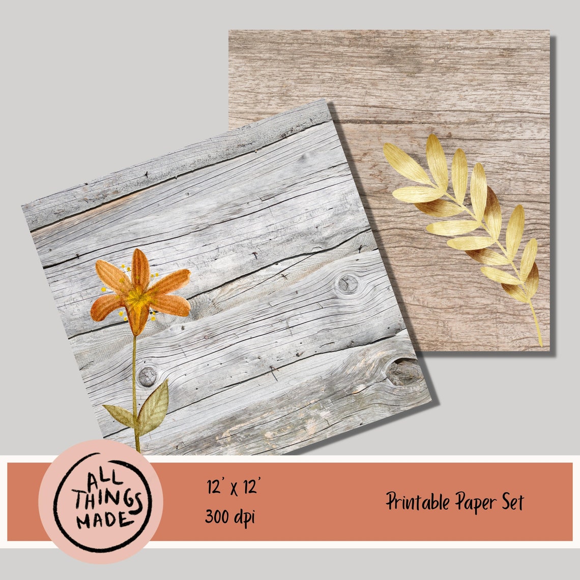 Printable Paper Set Of4 Scrapbooking Paper Wood Pattern With - Etsy
