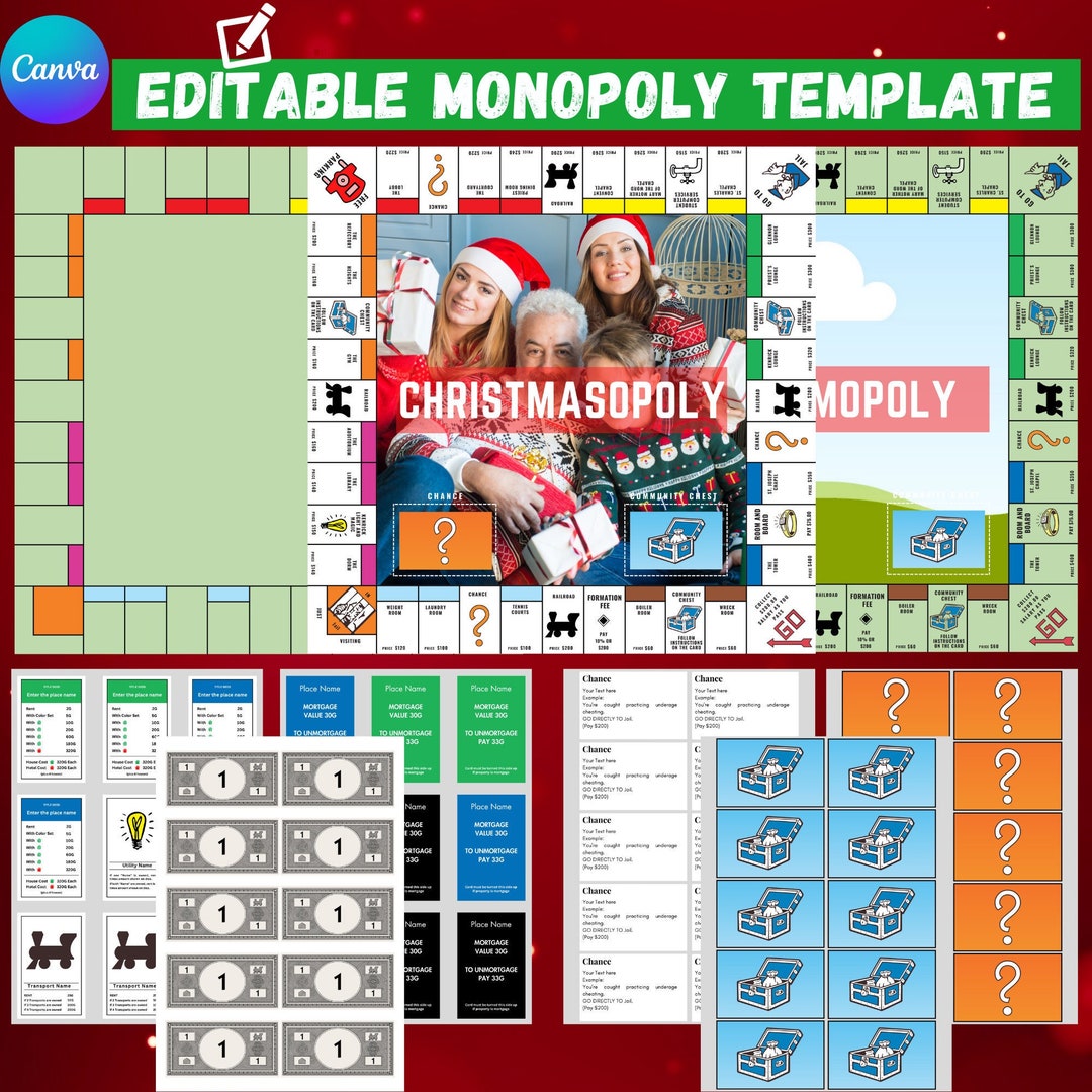 Editable Monopoly Board Game Template Made in Canva - Etsy Portugal