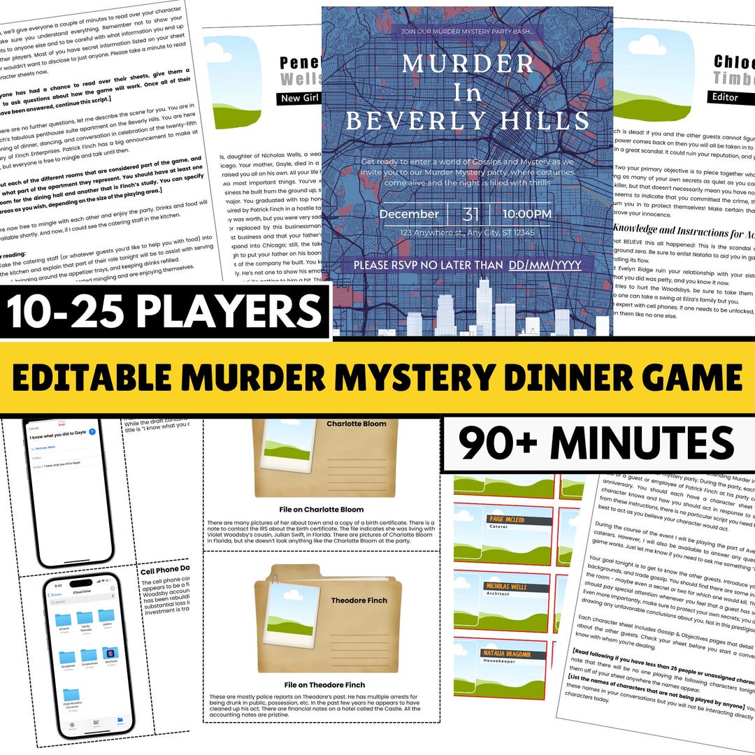 Murder Mystery Dinner Party Game | Beverly Hills Theme (instant ...