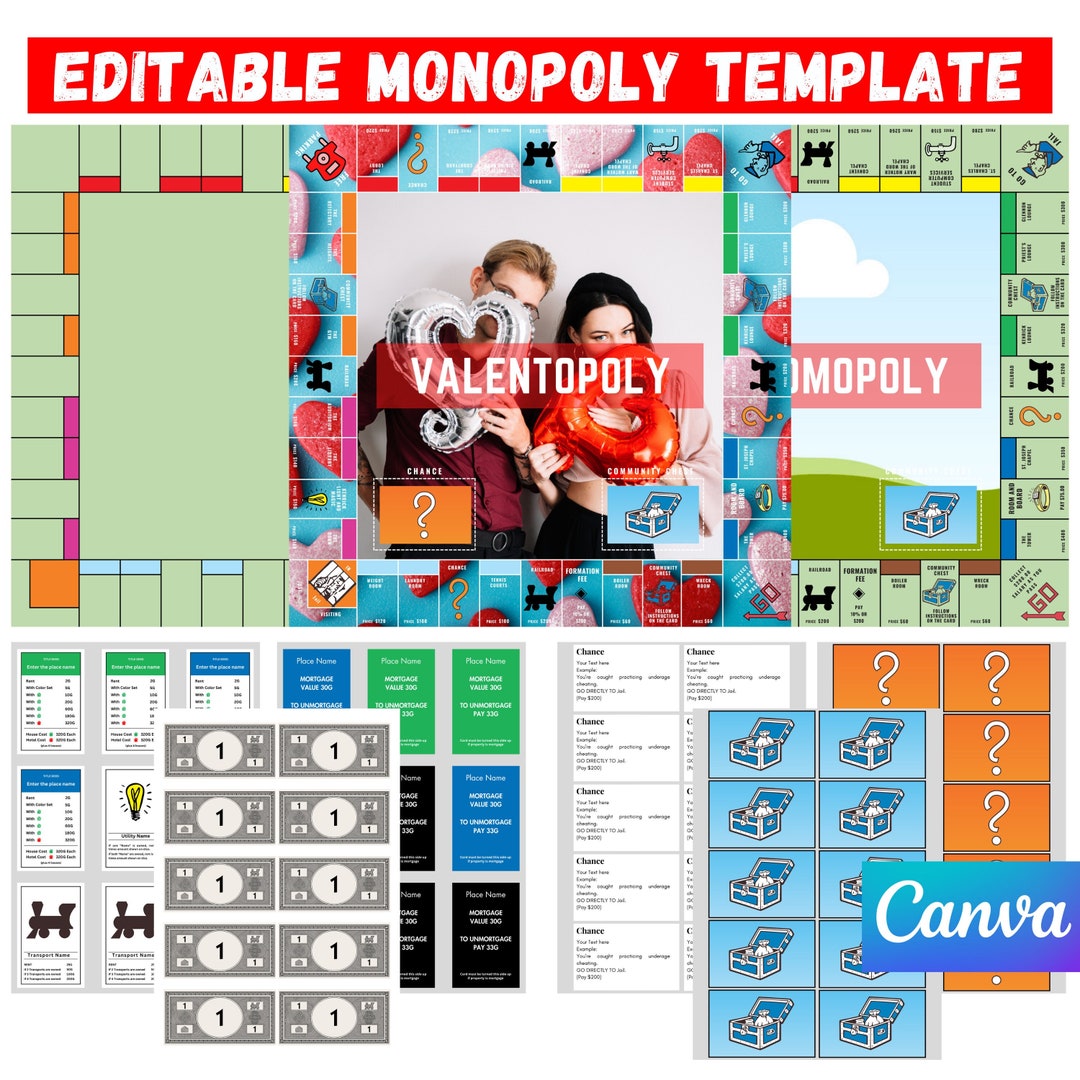 Create Your Monopoly Board Game in Canva for Valentine Printable - Etsy