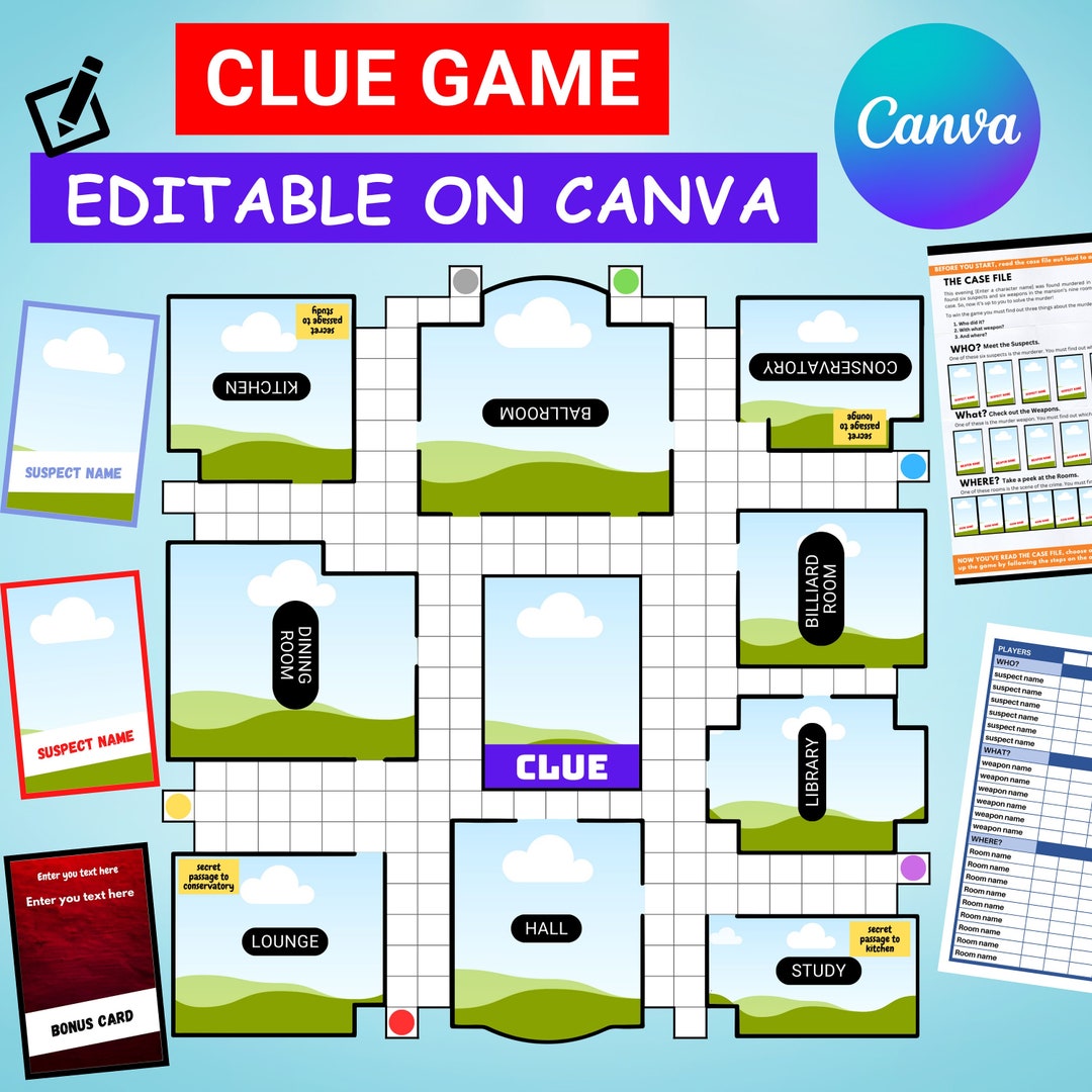 Clue Game Template Editable on Canva - Etsy Canada