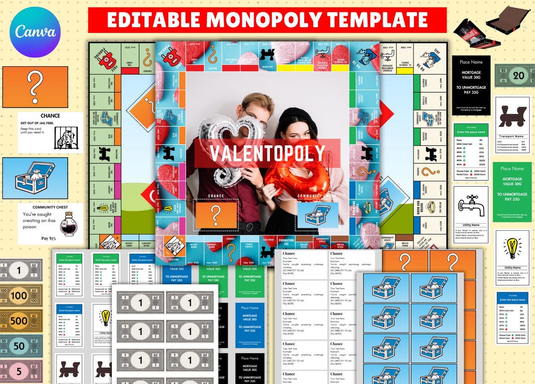 Modelo de Jogo Monopoly Personalizado: Presente para Casais, Editável ...