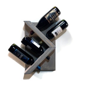 Zig Zag Wall Mounted Rustic Gray Wooden 4 Bottle Wine Rack - Etsy